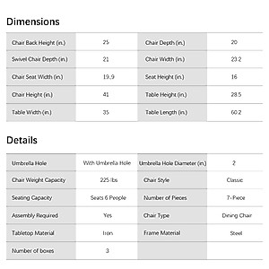 HAPPATIO Patio Dining Set,7 Piece Outdoor Dining Set,Patio Furniture Sets,2 Swivel Dining Chairs,4 Reg.Dining Chairs,Textilene Furniture Set for Patio,Yard,Pool (Gray)
