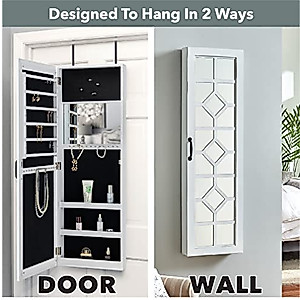 FirsTime & Co. White Eloise Jewelry Armoire, Necklace Organizer for Bedroom Storage, Full Length Mirror Wall Vanity, Wood, Farmhouse, 43 x 14 inches