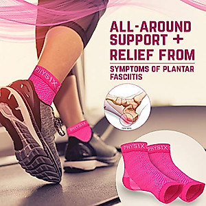 Physix Gear Sport Plantar Fasciitis Socks with Arch Support for Men & Women - Ankle Compression Sleeve, Toeless Compression Socks Foot Pain Relief, Ankle Swelling - Better than Night Splint, Pink L/XL