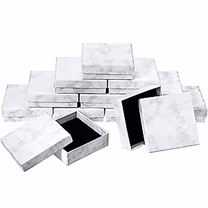 Pajean 12 Pieces Marble White Cardboard Paper Jewelry Boxes Square Marble Texture Pattern Cases for Necklaces Bracelets Earrings