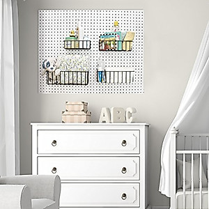 ToolAssort Pegboard Basket Set of 4, Hooks Easily to Arrange Accessories, Organizer Bins Transform any Garage, Crafts Room, Nursery or Kitchen, Black Vinyl Coated Wire Basket Kit