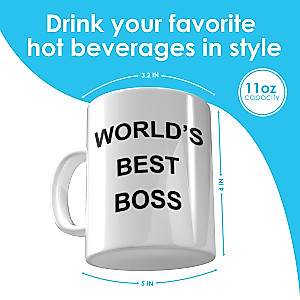 Alpha Awards WORLD'S BEST BOSS Coffee Mug, Double Sided Imprint, 11 OZ Ceramic Mug For The Office