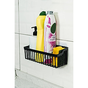 ATA HOME Shower Caddy Bathroom Shelves, Black Hanging Shower Organizer, 2-Pack Large Capacity No Drilling Easy Installation with Adhesive, Shower Shelf for Inside Shower ABS