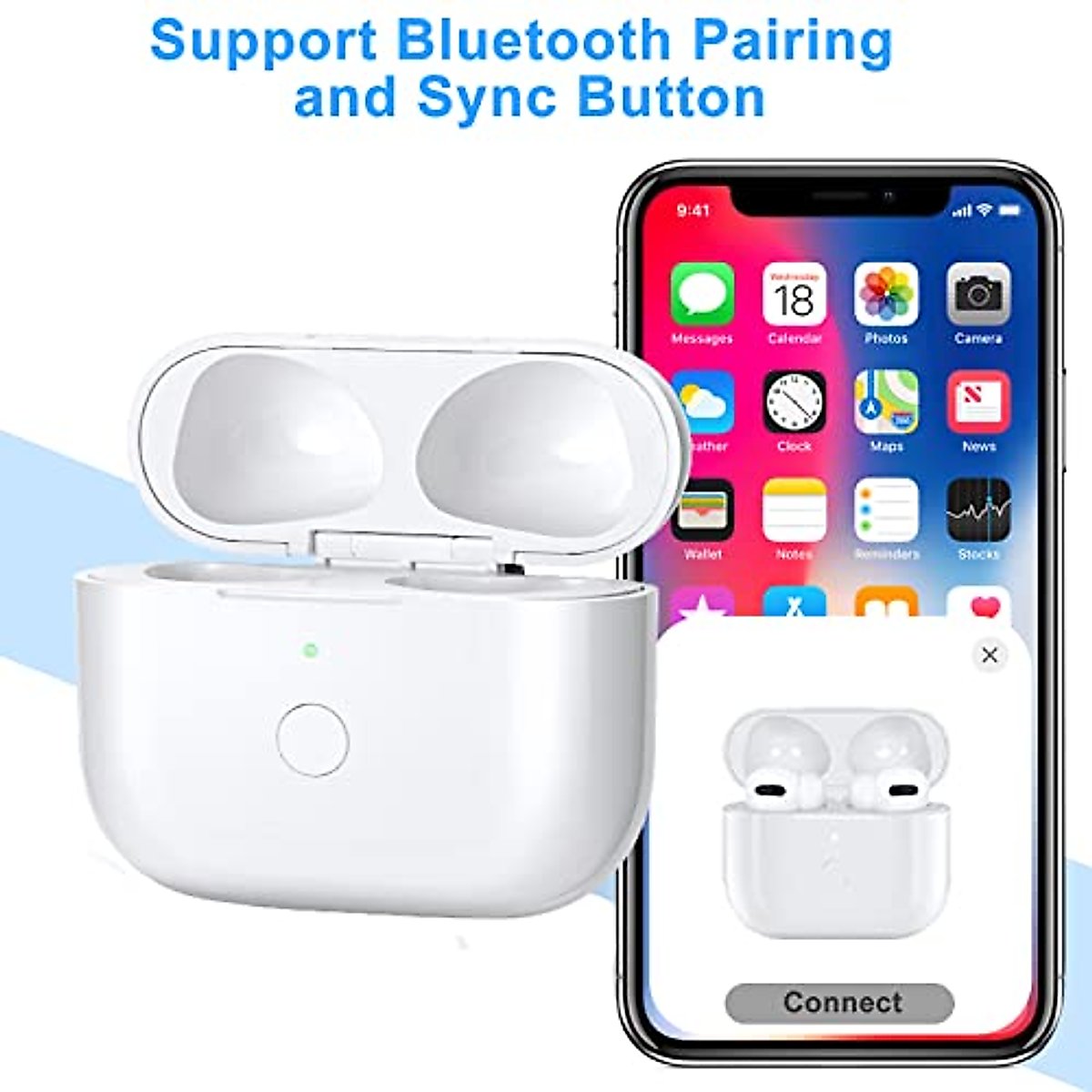 Wireless Charging Case Replacement Compatible with AirPods 3rd Generation, Air Pods 3 Charger Case with Pairing Sync Button - White