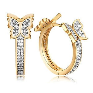 Richapex Women's Small Gold Butterfly Hoop Earrings, Hypoallergenic, Dainty, Lightweight, Easy to Wear