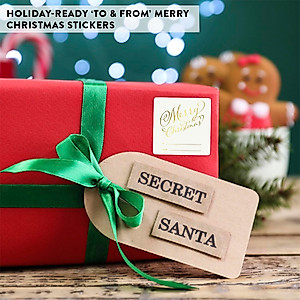 Andaz Press Christmas Collection, Square Gift Label Stickers, Stylized Merry Christmas to from, Metallic Gold Ink, 40-Pack Gold Christmas Tags Christmas Name Tags Stickers Christmas Sticker Tags