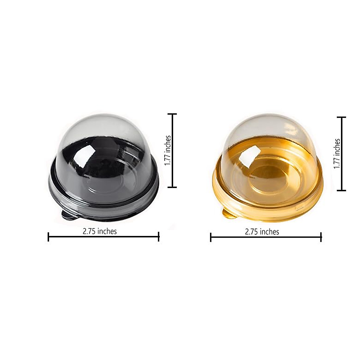 Fengirl 100 Set Clear Plastic Mini Cupcake Boxes Muffin Pod Dome Muffin Single Container Box for Chocolate Covered Cookies, Muffins, Mooncakes and Other Mini Desserts (Black, Gold)