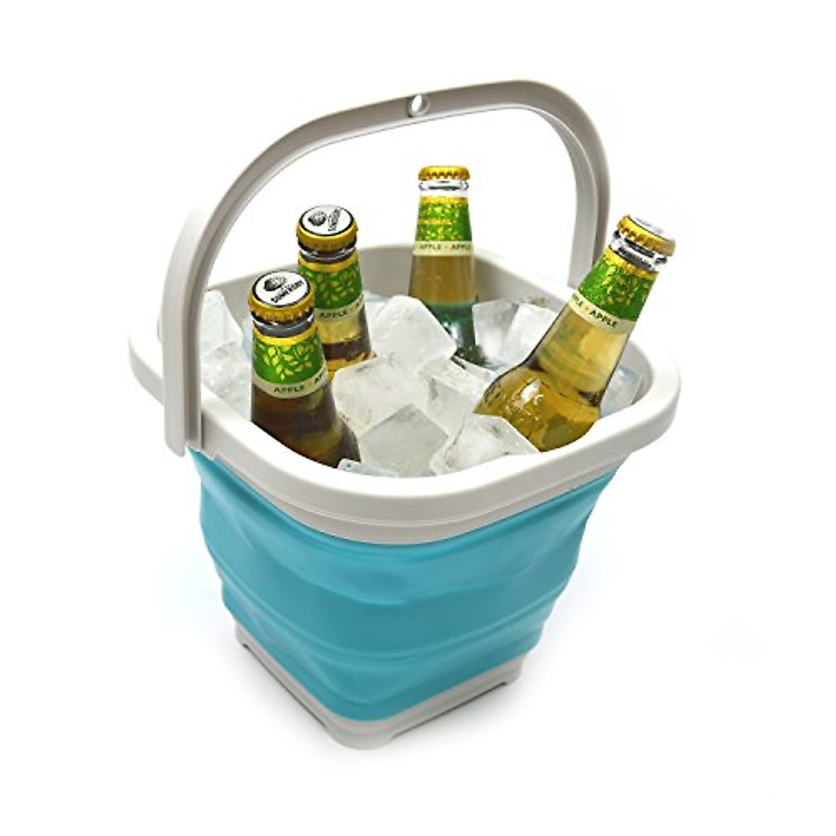 SAMMART 5L (1.3 Gallon) Sqare Collapsible Plastic Bucket - Foldable Square Tub - Portable Fishing Water Pail - Space Saving Outdoor Waterpot (1, Bright Blue)