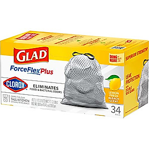 Glad ForceFlexPlus with Clorox Tall Trash Bags, 13 Gal, Lemon Fresh Bleach, 34 Ct, Pack May Vary