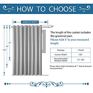 RHF Wide Thermal Blackout Patio Door Curtain Panel, Sliding Door Insulated Curtains,Thermal Curtains,Grommet Curtains, Extra Wide Curtains, Curtains for Sliding Glass Door:100W by 84L Inches- Grey