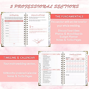 Wedding Planner - Wedding Planner Book and Organizer for the Bride with 5 Tabbed Sections, 6.5" x 8.75", Hardcover with Metal Corner + 5 Inner Pocket + Sticker + Notes Pages - Wedding Floral