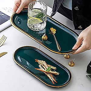 Serving Trays Vanity Tray Phnom Penh Tray Household Ceramic Cake Dessert Plate Creative Oval Storage Jewelry Plate Green Snack Plate, 10/12 Inch Elegant Decorative Tray (Size : 10inch)
