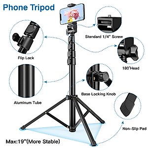 Phone Tripod, 80" Tall Tripod for iPhone with 13" Adjustable Gooseneck, Cell Phone Tripod with Remote and Phone Holder, Overhead Tripod Stand for iPhone 15 14 13 12 Android Phone