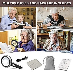 Magnifying Glass with Light-6X 10X 12 LED Handheld Illuminated Lighted Magnifying Glasses, 3 Cool and Warm Light Modes & Adjustable Brightness, Magnifier for Close Work, Seniors Reading,Powered by USB