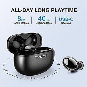 TRANYA T20 Wireless Earbuds, Bluetooth Earbuds with 48H Playtime, 4-Mic Design for Call, Wireless Headphones with Game Mode, IPX7 Waterproof Headphones for Sports, Touch Control