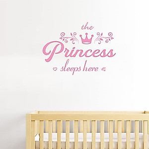 Crown Diamond Wall Decals Princess Sleep Here Wall Stickers Removable DIY Mural Art Words with Flower Quotes Vinyl Stickers for Kids Girls Bedroom Living Room Nursery Home Background Decoration