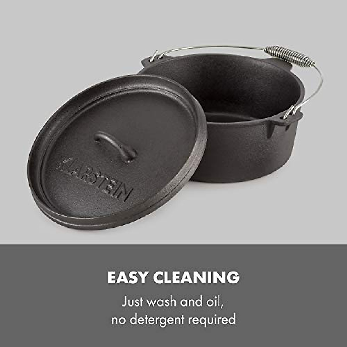 KLARSTEIN Hotrod 85 Dutch Oven BBQ - Cast Iron Pot for Cooking & Serving, Frying, Baking, Open Fire, Dutch Oven Pot with 8.5qt / 8.0L, Extra-High Lid Rim, Easy Handling