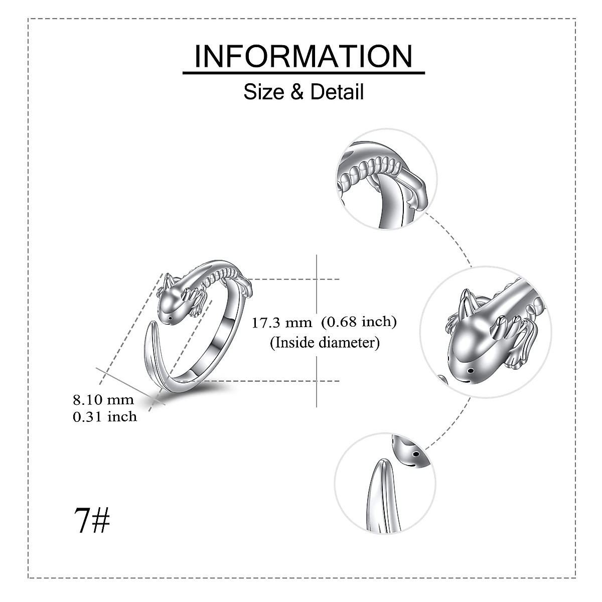 YAFEINI Axolotl Rings 925 Sterling Silver Axolotl Statement Rings Animal Jewelry Gifts for Women