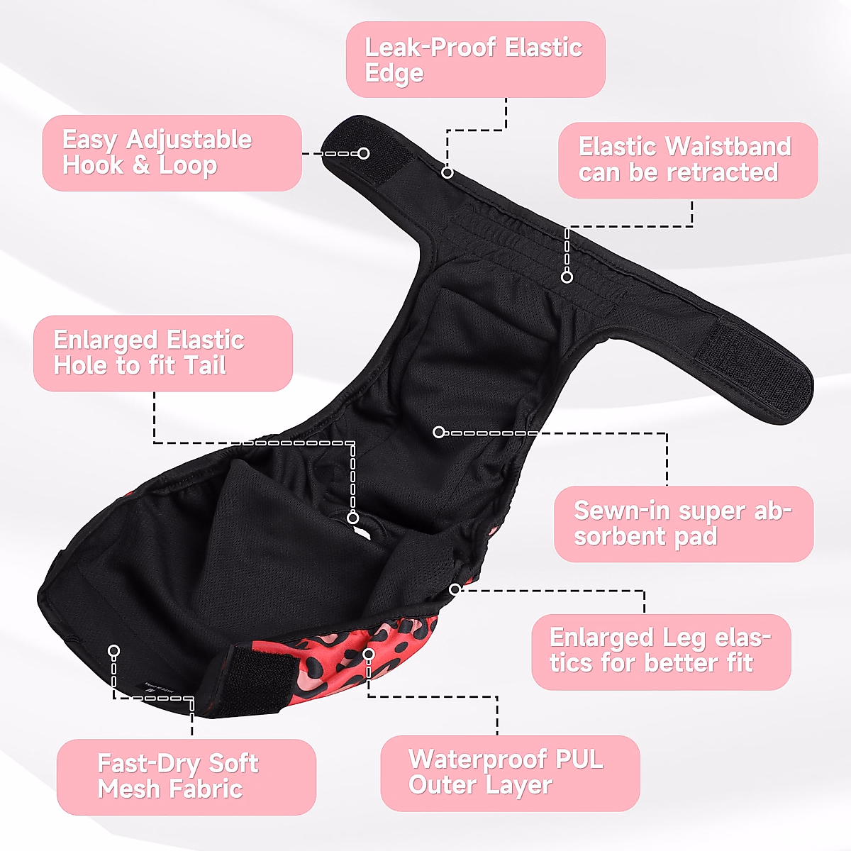 Paw Legend Washable Reusable Female Dog Period Diapers for Heat Doggie Puppy Diapers for Female Dogs (3 Pack, Leopard, X-Small)