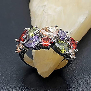 QIXINWANG Multi Gemstone Ring Morganite Garnet Amethyst Peridot Promise Wedding Party Ring for Women Size 6 to 10 (8)