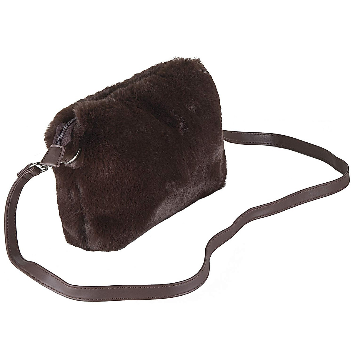 Luxe L 100% Faux Fur Purse for Women Soft Modern Crossbody Purse Handbag with Detachable and Adjustable Faux-Leather Strap, Chocolate Brown