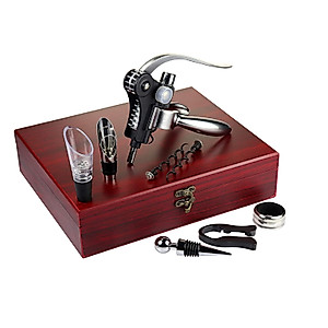 Cooko Wine Opener Set,Wine Bottle Opener Including Foil Cutter, Bottle Stopper Pourer and Extra Spiral,Wine Corkscrew Set,Gift box Opener Kit.