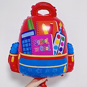 CYMYLAR 11 Pcs Back to School Balloons/Large Yellow School Bus Balloon/Colorful School Bag Pencil Crayon Box Foil Balloons/Red Yellow Mylar Helium Star/School Teacher Party Supplies/Blue Latex Balloon
