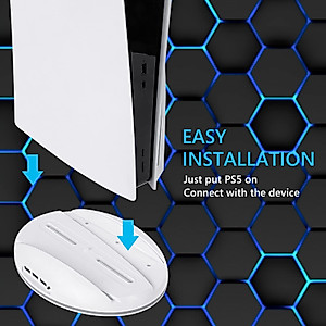 Geekria RGB Vertical Stand Compatible with PS5, Playstation 5 Console LED Base, Gaming Stand with 2.0 USB Hub Game Accessories (White)