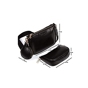 Women's Genuine Leather Hand Wallet and Shoulder Bag | Crossbody Bag for Women | 3 Pieces Tote Bag | Satchel Purse Set (Black)