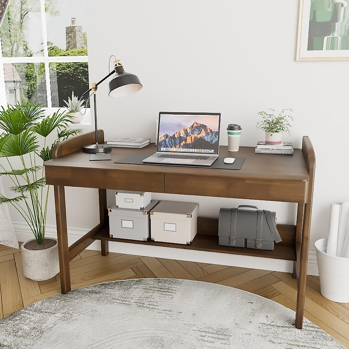 ENPKLUTE Solid Wooden Desk with Drawers | Modern Vintage Office Desk