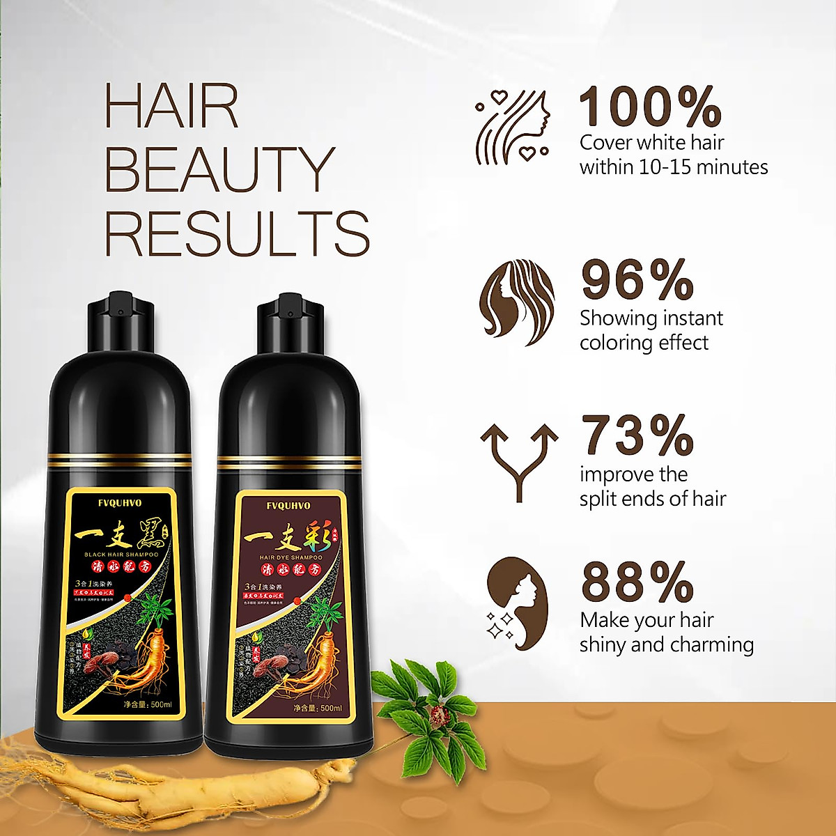 Instant Dark Brown Hair Color Shampoo, 3-in-1 Dye for Men & Women, 100% Gray Coverage, 16.9 Fl Oz (Dark Brown)