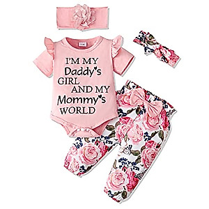 SUNNY PIGGY Infant Girl Clothes Short Ruffle Sleeve Romper Onesis 3 Month Baby Girls’ Clothing Floral Cotton Pant Sets 6 Month Girl Clothes Pink