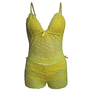 Women's Lingerie, Sleep & Lounge, Naughty Outfits for Women Bodysuit Lingerie Women's Lengerie Set Ladies Sexy Lace Multi-Color Multi-Yard Split Seductive Lingerie Without Chest (4XL, Yellow)