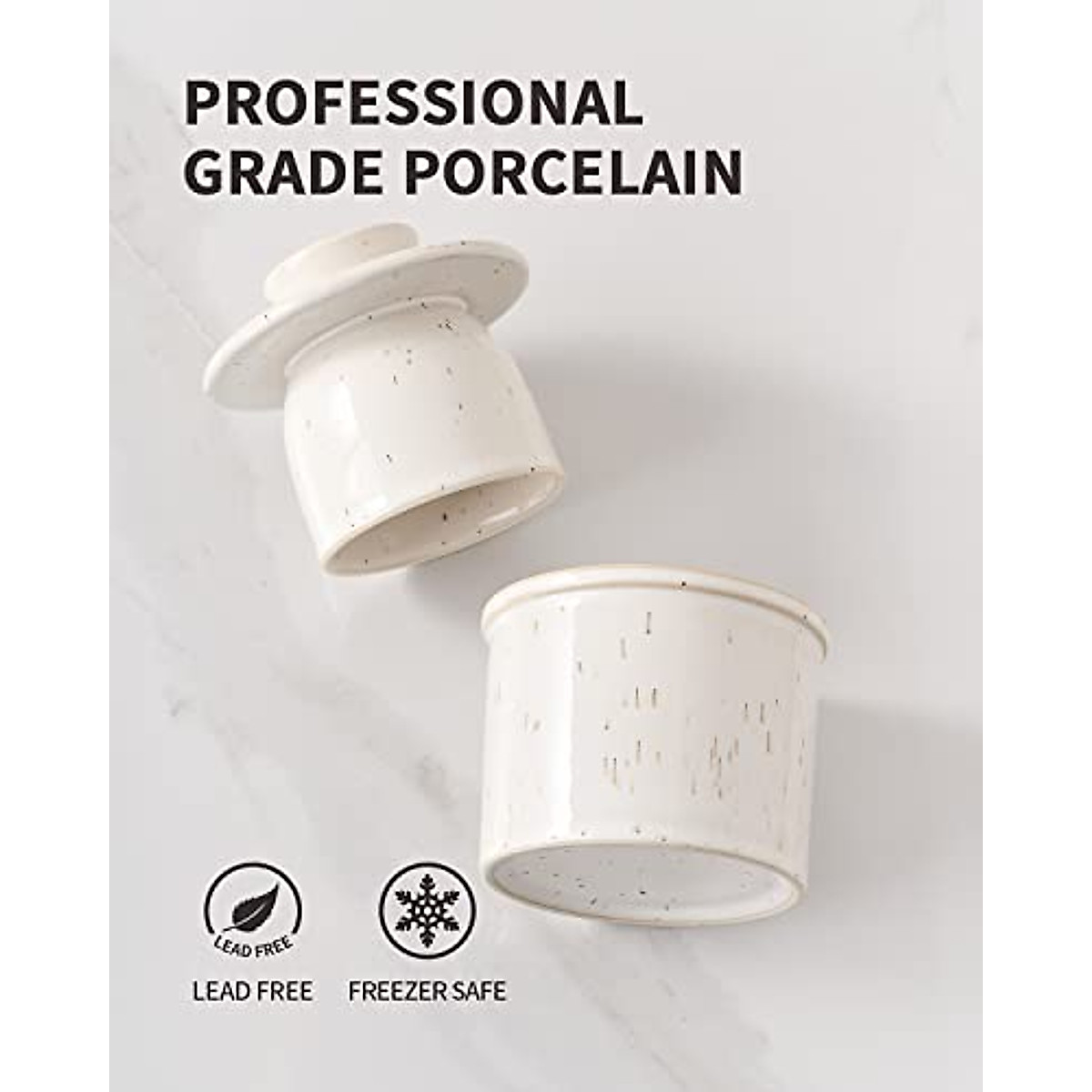 XELA Porcelain Butter Keeper Crock, French Butter Crock for Counter, Butter Keeper With Water Line for Fresh Spreadable Butter-Speckled White