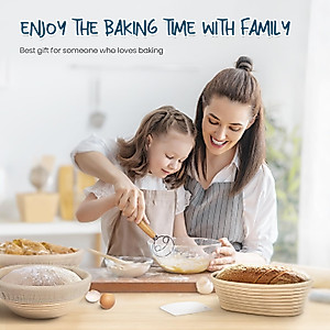 RORECAY Bread Banneton Proofing Basket Set of 2, 9 Inch Round & 10 Inch Oval Cane Sourdough Baskets with Bread Lame + Dough Scraper + Linen Liner + Basting Brush for Bread Making Baking Fermentation