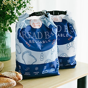 Reusable Bread Bags for Homemade Bread- Sourdough Bread Bags- Freezer Safe, BPA-Free Homemade Bread Storage Bags- Bread storage containers Double Lining & Zipper. Classic Blue- 2 Pack- Oscar's Bakery