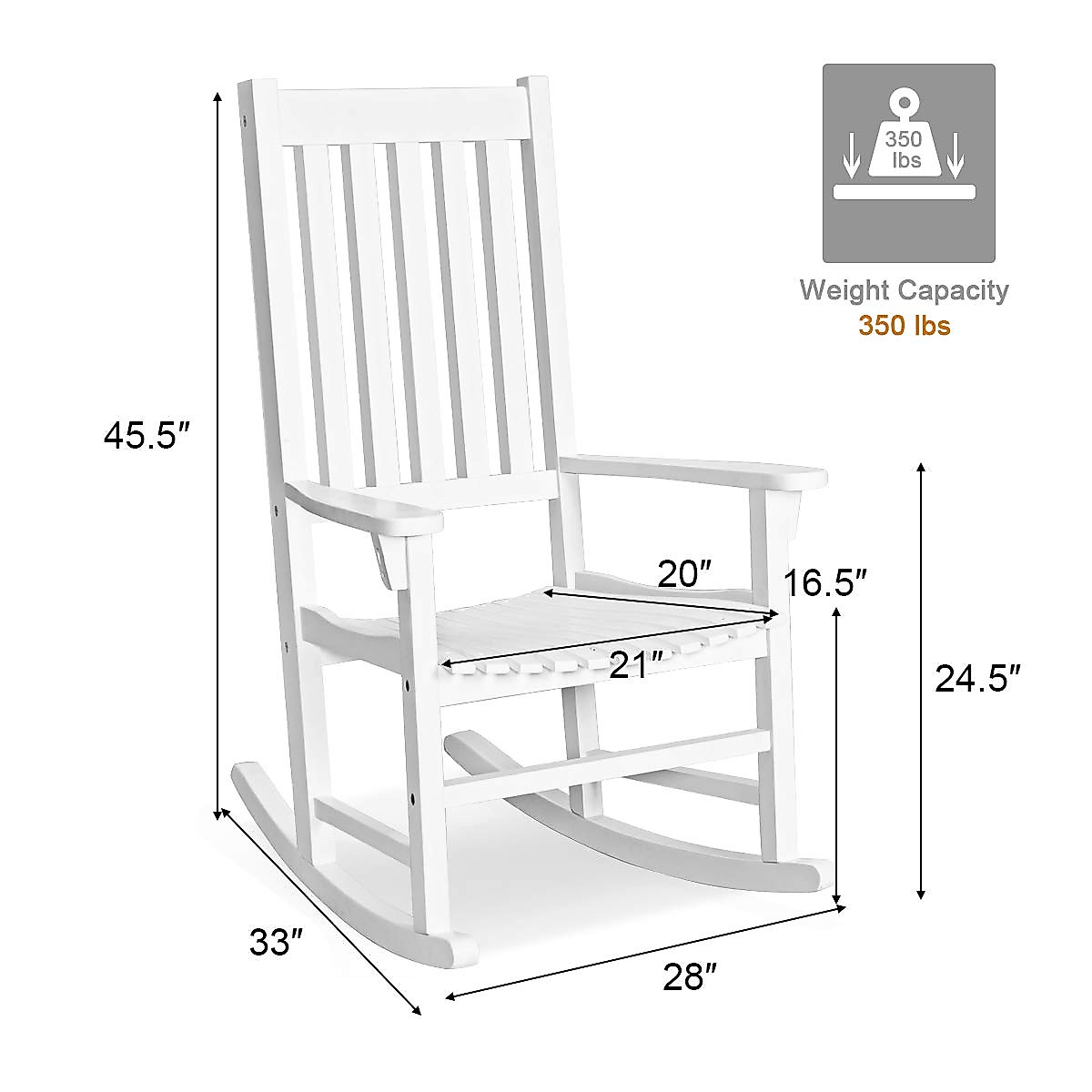 Tangkula Acacia Wood Porch Rocking Chair Set, Wooden Rocking Chair Rocker with High Back & Armrest for Indoor Outdoor Use, Patio Rocker for Garden Lawn Balcony Backyard Poolside (2, White)