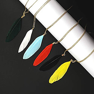 Is Never Enough Long Colorful Feather Pendant Necklace,Light Bird Feather Sweater Chain for Women Party Jewelry (C:red)