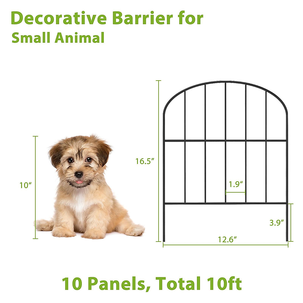 OUSHENG Small Decorative Garden Fence, 10ft (L) x 16.5in (H) Fencing, Rustproof Metal Wire Panel Border Animal Barrier for Dog, Flower Plant Edging for Yard Backyard Outdoor, Arched