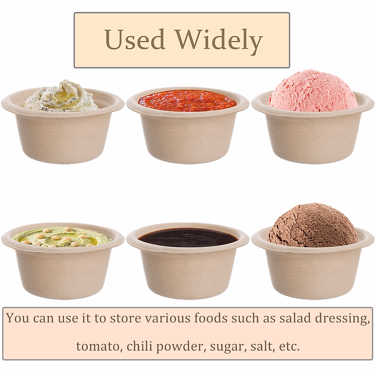 Yesland 200 Pack 2 oz Natural Bagasse Fiber Cups with Lids, Paper Tasting Cups Disposable Sample Food cup, Compostable Sauce Containers for Snack Tasting Charcuterie