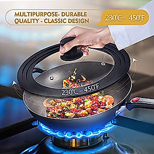 Ydeapi Universal Lid for Pots, Pans and Skillets, Pot Lid With Heat Resistant Silicone Rim and Tempered Glass,Fits 10", 11", 12" Diameter Pots and Pans
