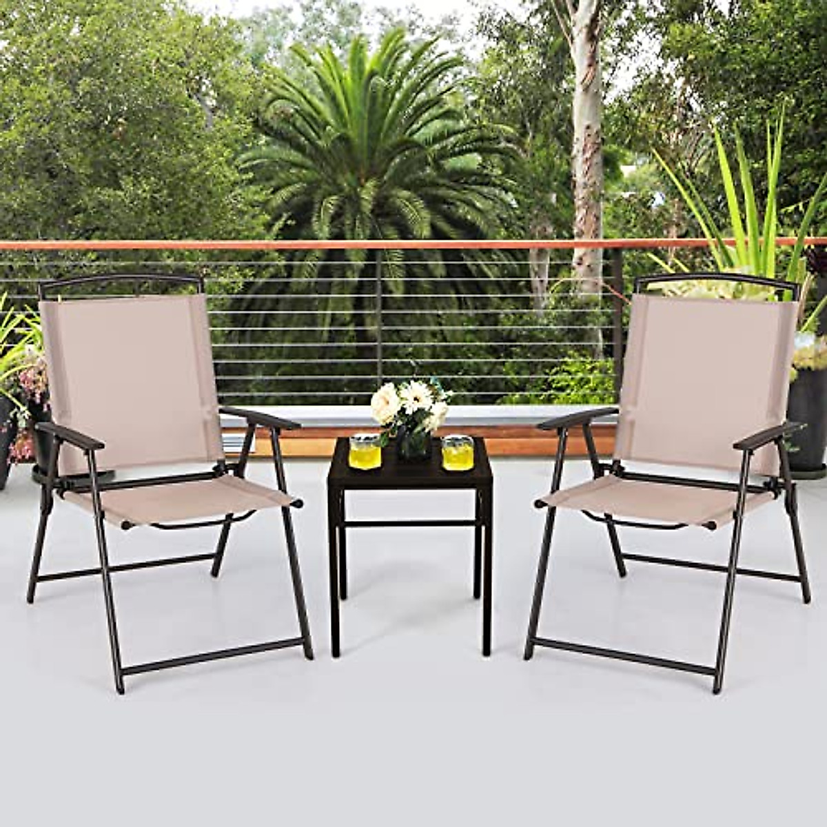 Giantex Set of 2 Patio Folding Chairs - Outdoor Sling Chairs with Armrests and Rustproof Steel Frame, Patio Dining Chairs with Breathable Fabric for Garden, Backyard Poolside Indoors, No Assembly (1)