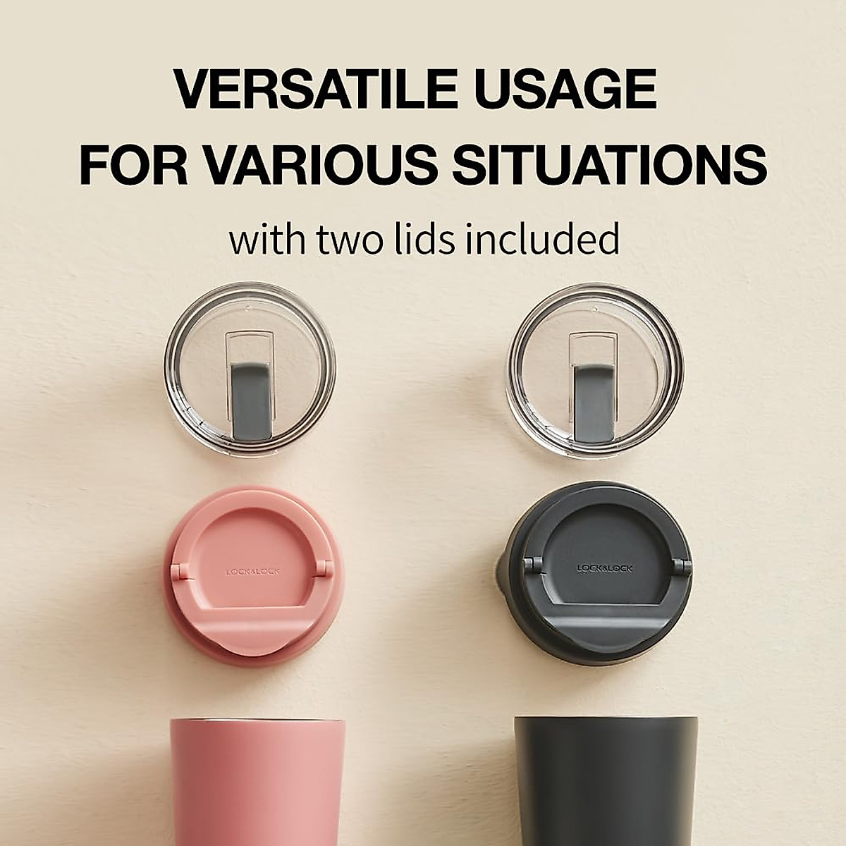 LocknLock Clip Tumbler Yellowish Red (Pink) 18oz Coffee Tumbler with Leak Proof Lid, BPA-Free Double Wall Stainless Steel Vacuum Insulated Travel Mug Valentines Day Gifts