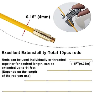Boeray 11' Fiberglass Running Electrical Wire Cable Pulling Fish Tape Kit with 5 Different Attachments and Fish Tape Tool in a Carrying Case