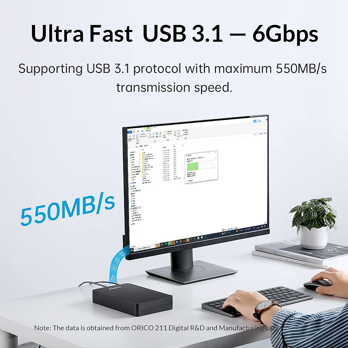 ORICO Hard Drive Enclosure 2.5'' Type C USB 3.1 Gen 1 to SATA 6Gbps External HDD Enclosure for SATA III SSD HDD 9.5/7mm External Hard Drive Case Compatible with PC, Laptop, TV, PS4, Xbox