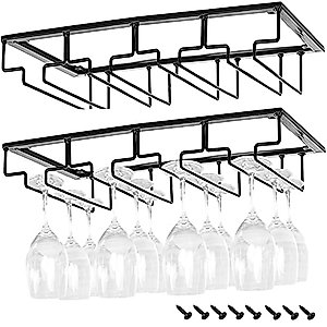 Yopay 2 Pack Wine Glass Rack, Metal Under Cabinet Stemware Holder for Bar Home Kitchen, Wine Glass Organizer Storage Hanger, Easy to Install, 4 Rows, 15.75 Inch