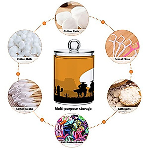 Kigai 4PCS Desert Cowboy Qtip Holder Dispenser with Lids - 14 oz Bathroom Storage Organizer Set, Clear Apothecary Jars Food Storage Containers, for Tea, Coffee, Cotton Ball, Floss