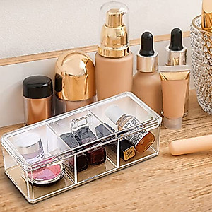 Square Qtip Holder Dispenser, 3 Compartments Cotton Ball Holder, Bathroom Canisters for Cotton Swab, Ball, Cotton Pad Organizer, Clear Acrylic Containers with Lid for Bathroom Vanity Countertop