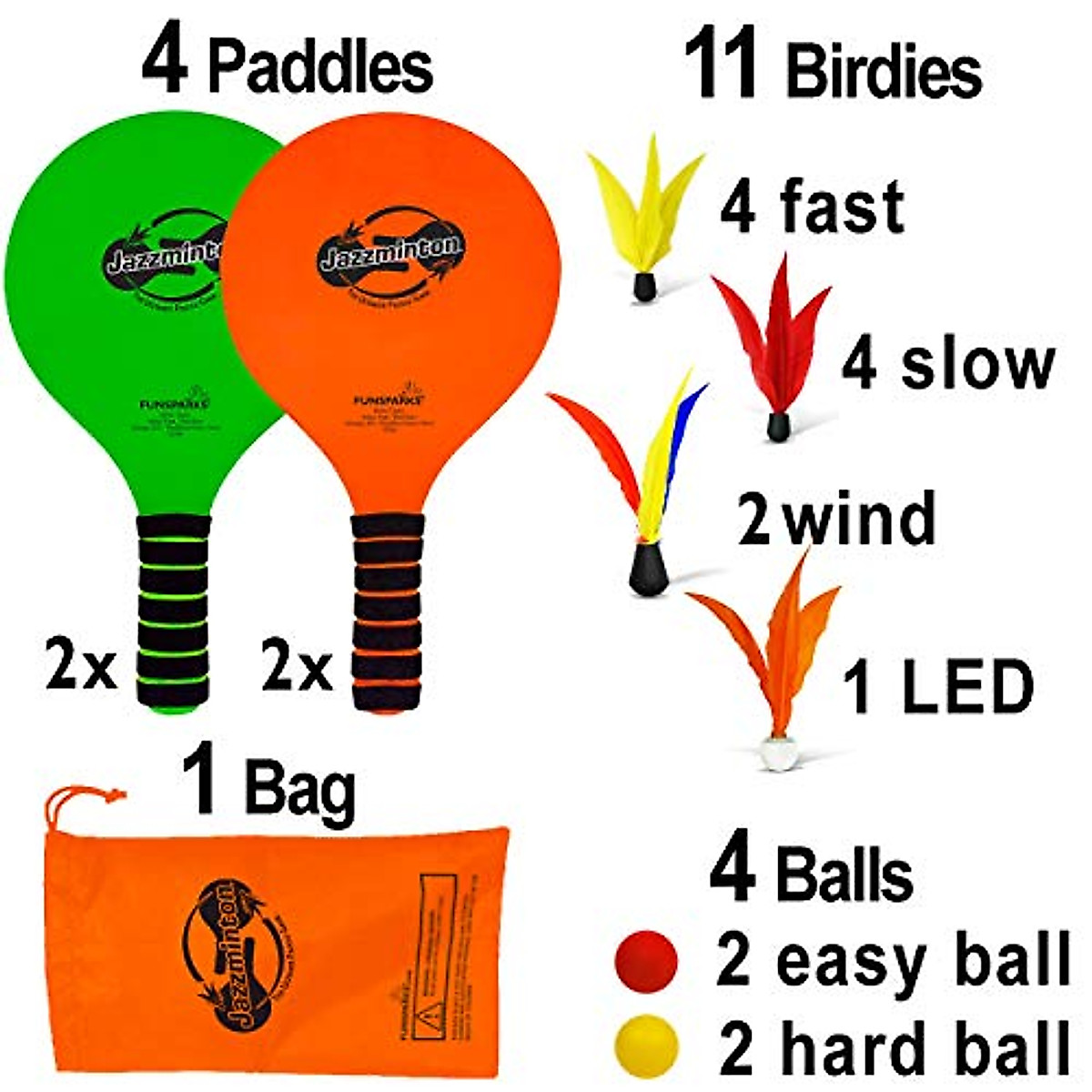 Jazzminton Paddle Game Select Double - 4 Paddles 11 Birdies 4 Balls - A Must Have Racquet Game – Lawn, Yard, Beach Games for Adults and Family Games
