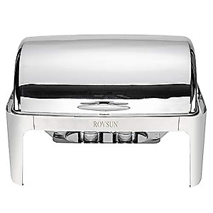 ROVSUN Chafing Dish Buffet Set, 9 Quart Roll Top Stainless Steel Chafer, Rectangular Set with Food Pan, Water Pan and Fuel Holders, for Wedding, Parties, Banquet, Catering Events